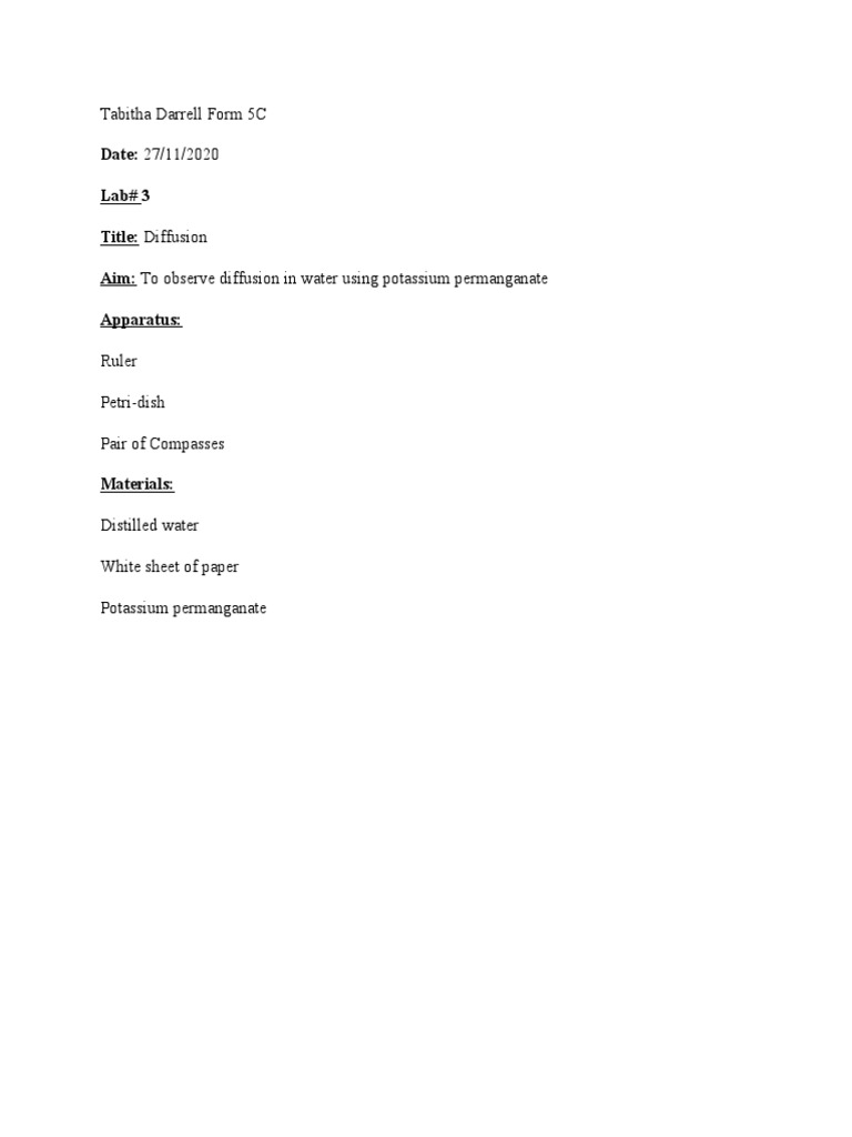 Observing the Rate of Diffusion Using Potassium Permanganate Crystals ...