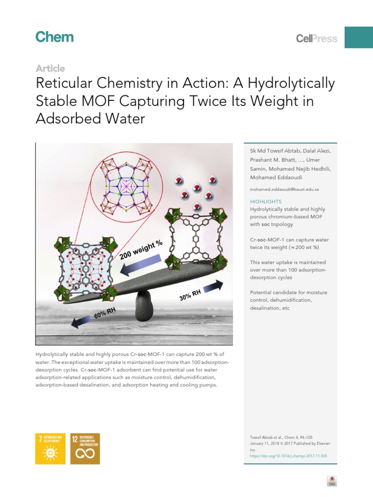 Hydrolytically Stable MOF for Water Adsorption | PDF | Adsorption ...