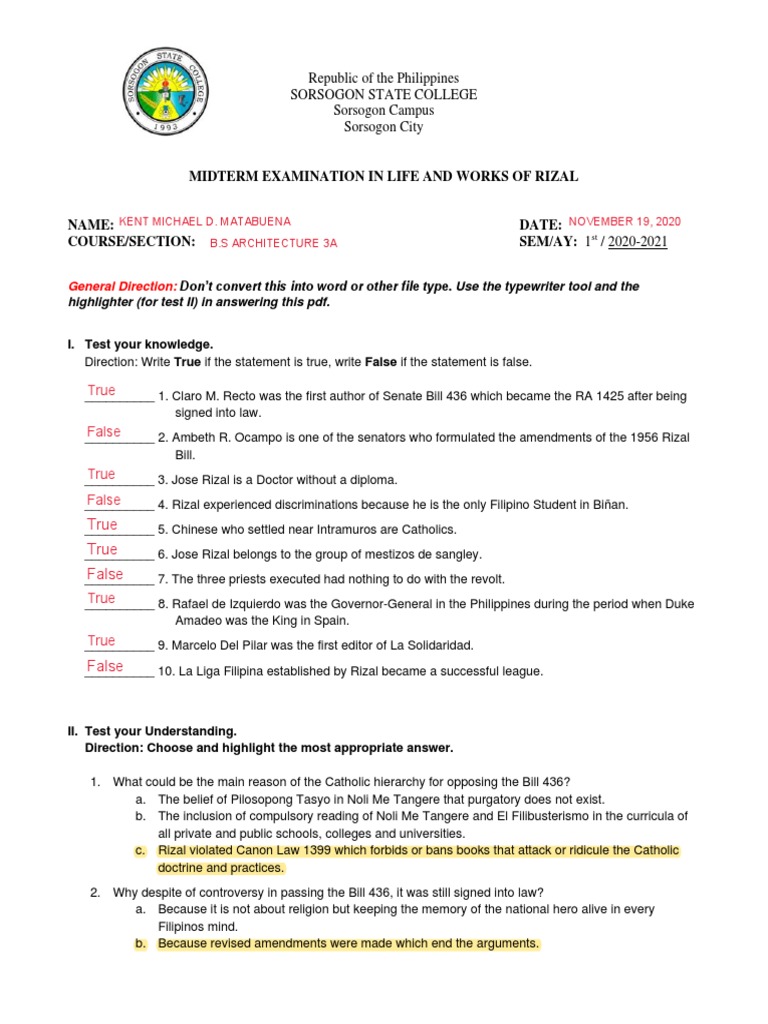 Rizal Midterm Exam Review Guide | PDF | Philippines | Religion And Belief