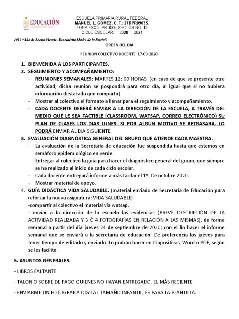 Orden Del Dia Reunion | PDF