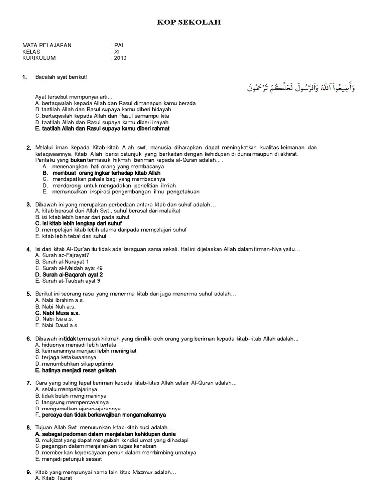 SOAL PAS PAI Kls Xi | PDF | Karier & Perkembangan | Agama & Spiritualitas