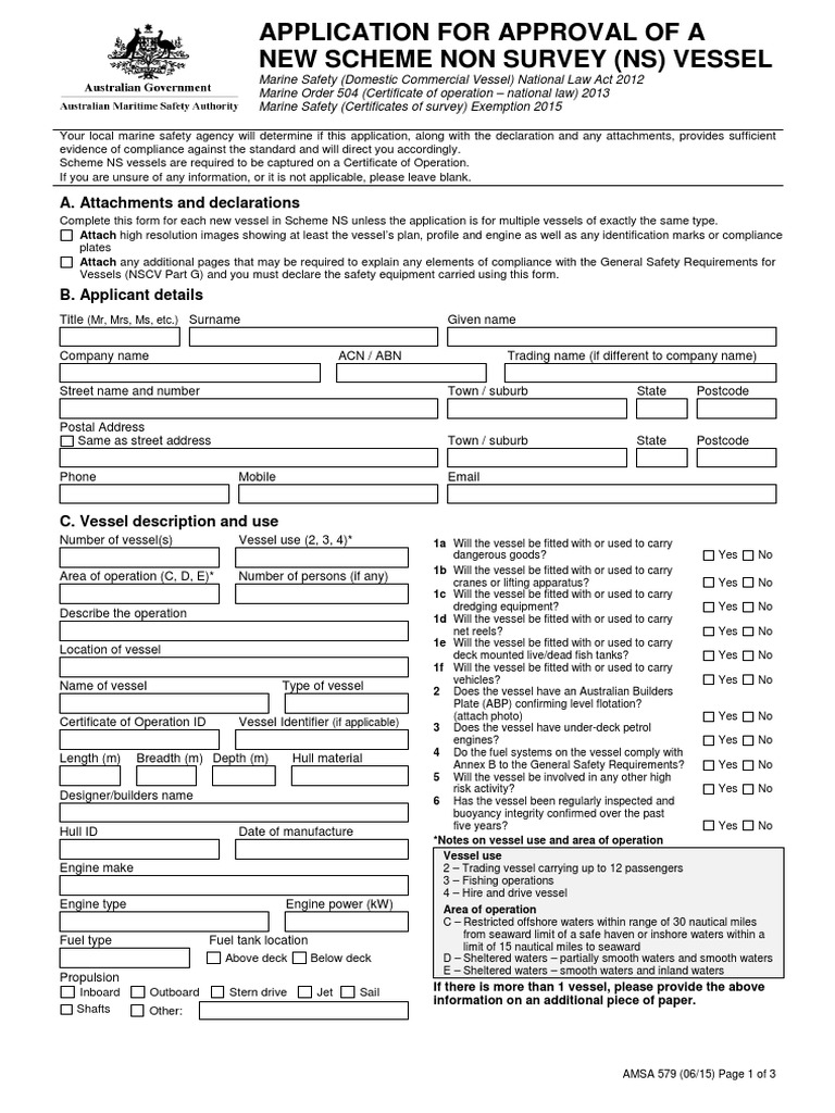 NS Vessel Approval Application Form | PDF | Waterway And Maritime ...