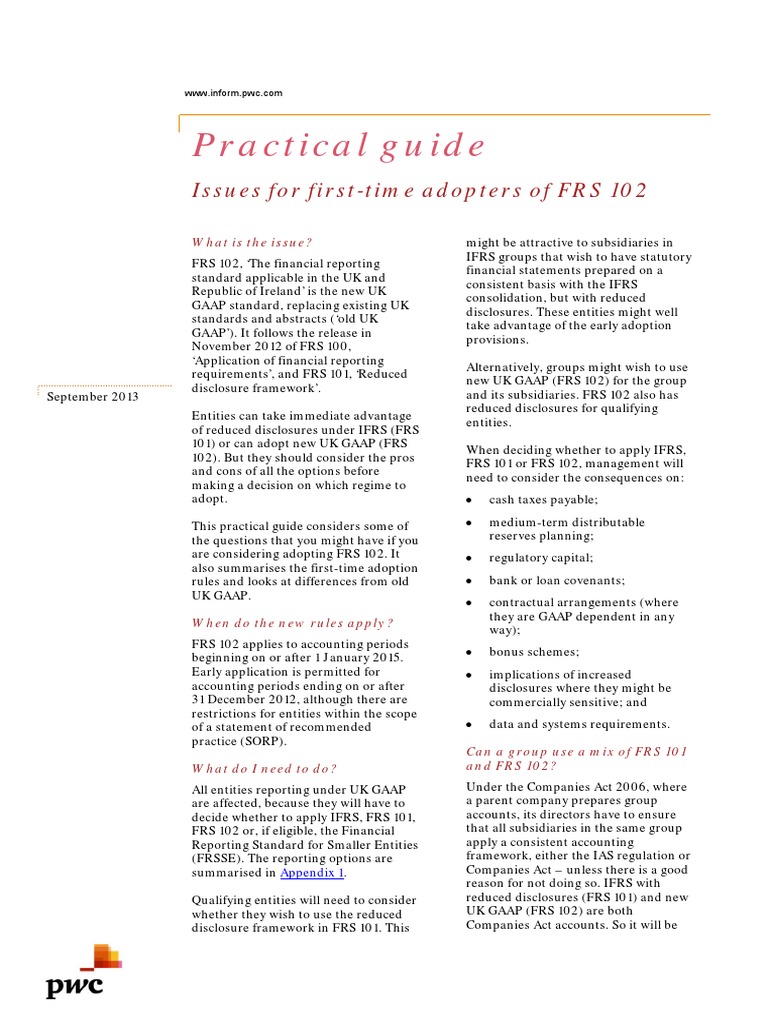 Practical Guide For First Time Adopters of Frs 102 | PDF | Goodwill (Accounting) | International ...