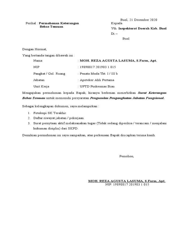 Surat Permohonan Bebas Temuan | PDF