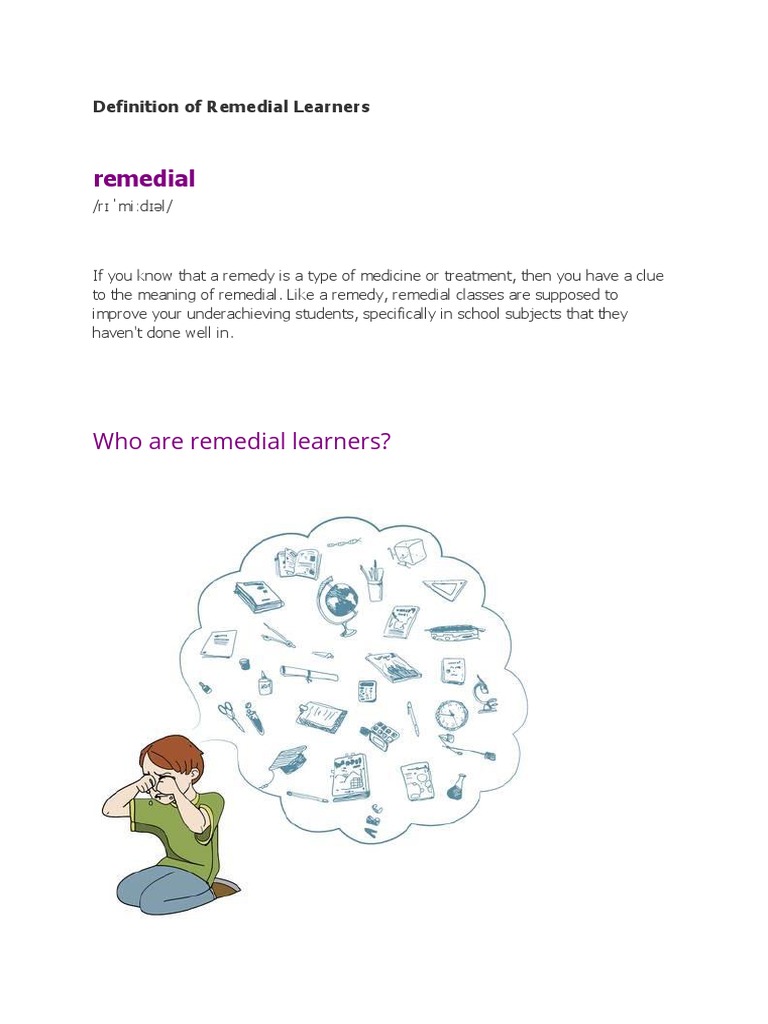 Definition of Remedial Learners | PDF | Special Education | Learning
