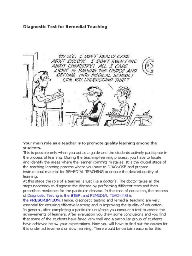 Diagnostic Test For Remedial Teaching Pdf Medical Diagnosis