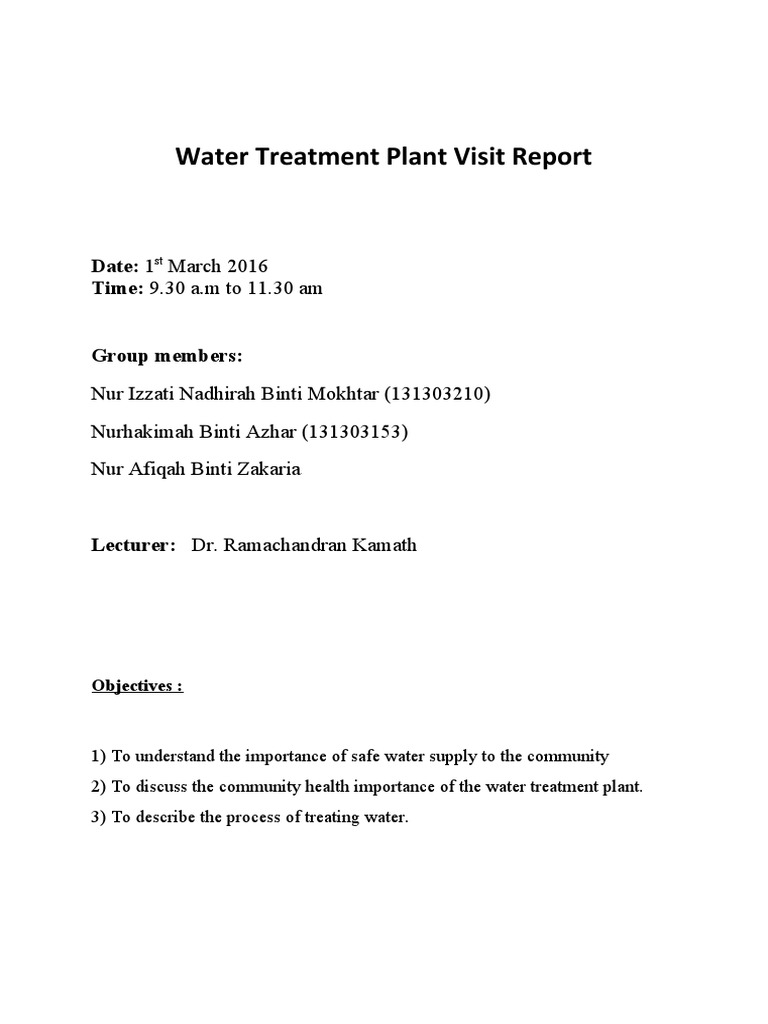 Water Treatment Plant Visit Report | PDF | Water Purification | Sewage ...