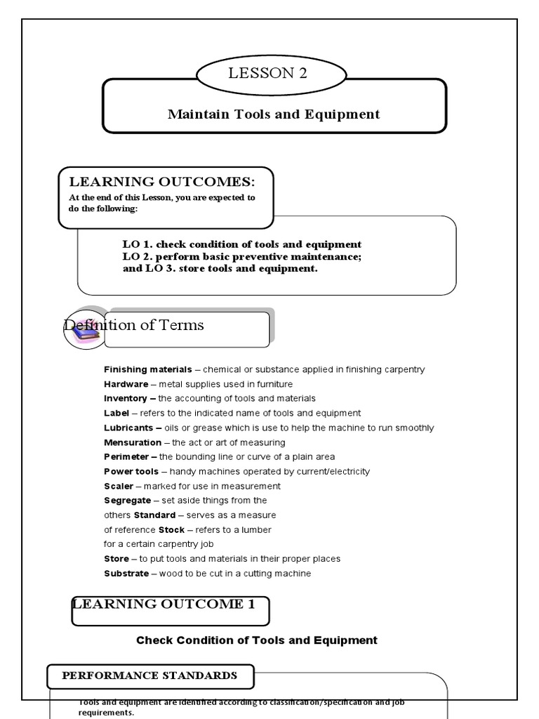 Lesson 2: Maintain Tools and Equipment | PDF | Drill | Woodworking