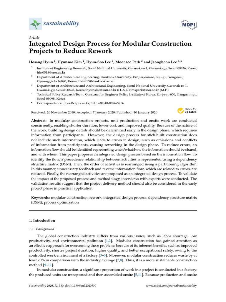 Integrated Design Process For Modular Construction Projects To Reduce ...