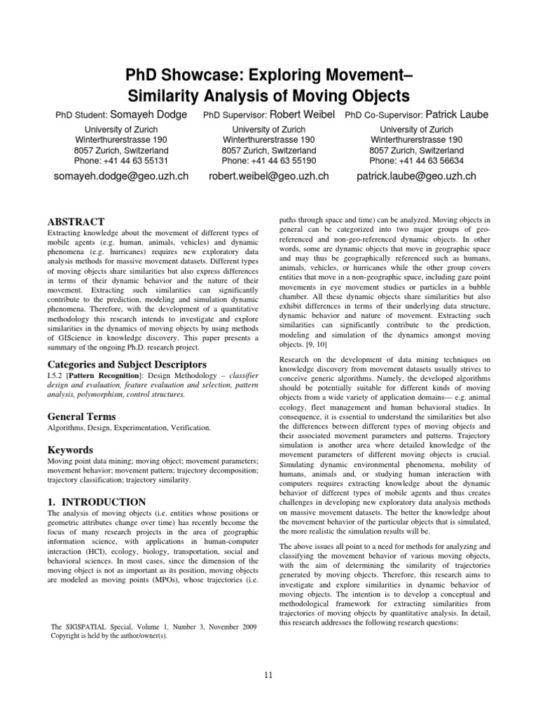PHD Showcase: Exploring Movement - Similarity Analysis of Moving ...