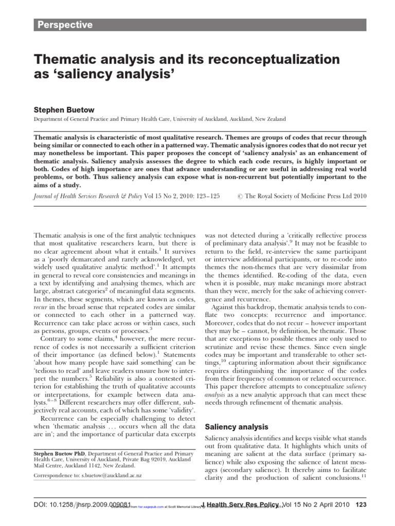Thematic Analysis and Its Reconceptualization As Saliency Analysis' | PDF | Qualitative Research ...