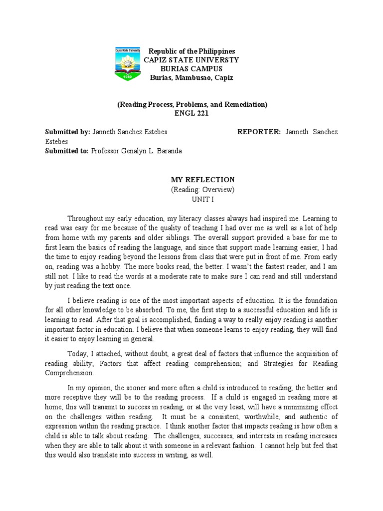 Reflection About Reading (1ST REPORTER) | PDF | Reading Comprehension ...