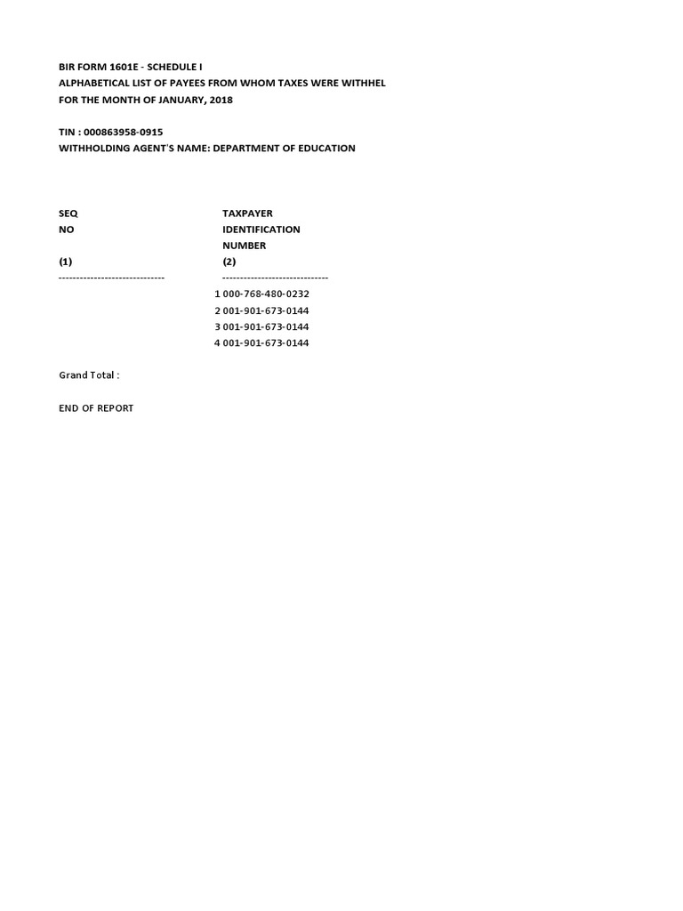 Bir 1604 Ejan 2018 | PDF | Withholding Tax | Economies