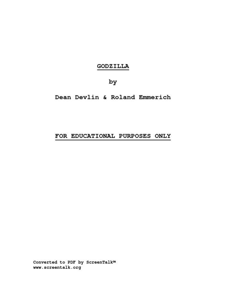 Godzilla by Dean Devlin & Roland Emmerich: Converted To PDF by ...