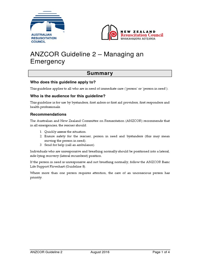 ANZCOR Guideline 2 - Managing An Emergency: Who Does This Guideline ...