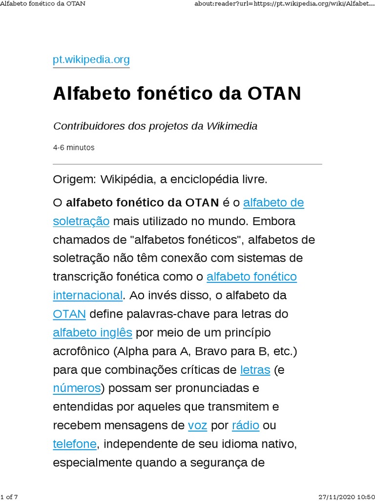 Alfabeto Fonetico Da Otan | PDF | Texto | Agrupamento