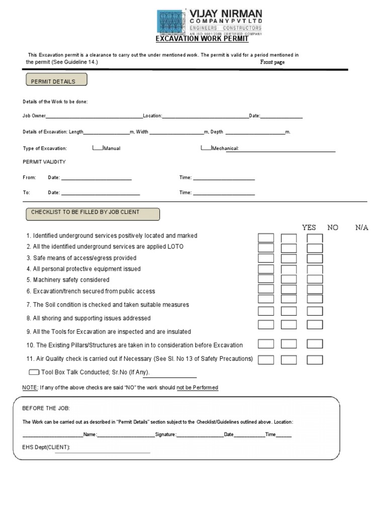 Permit - Excavation-Work | PDF | Excavation (Archaeology) | Trench