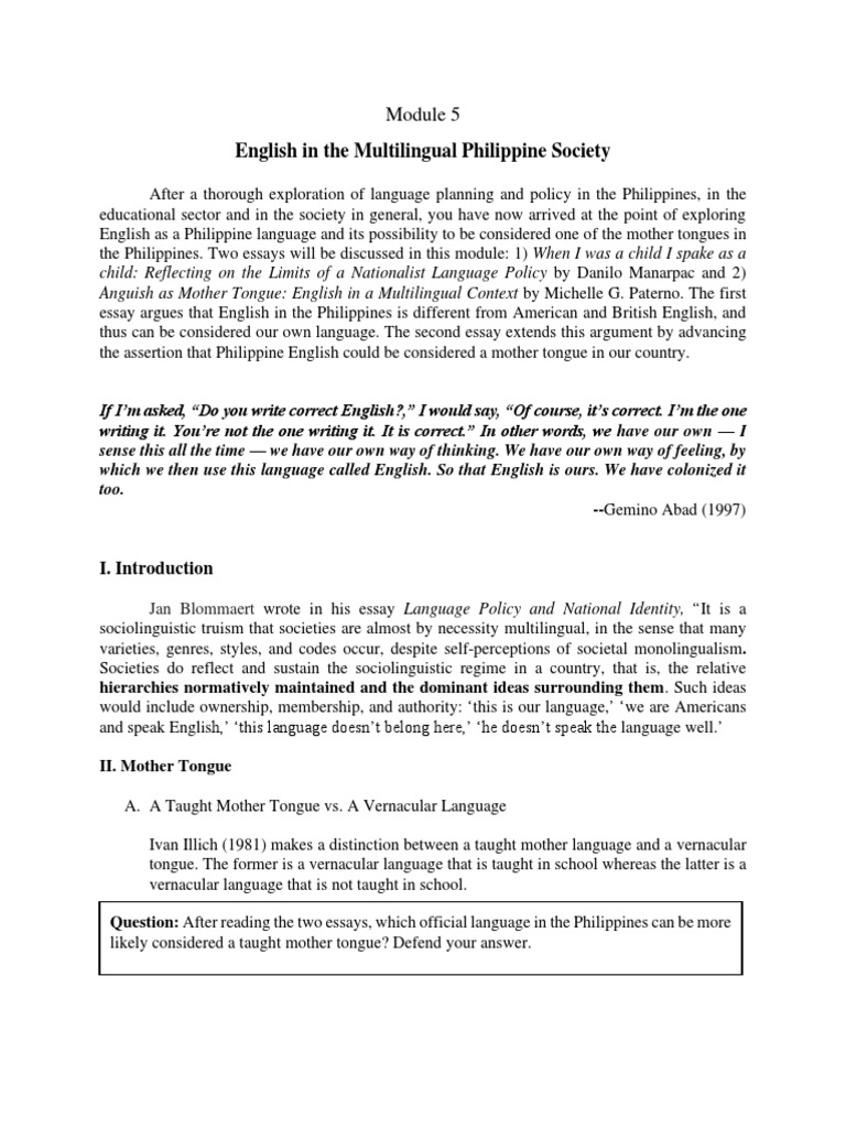 English in The Multilingual Philippine Society | PDF | First Language ...