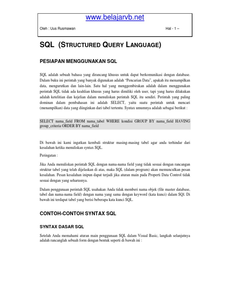 Panduan Dasar Penggunaan SQL | PDF