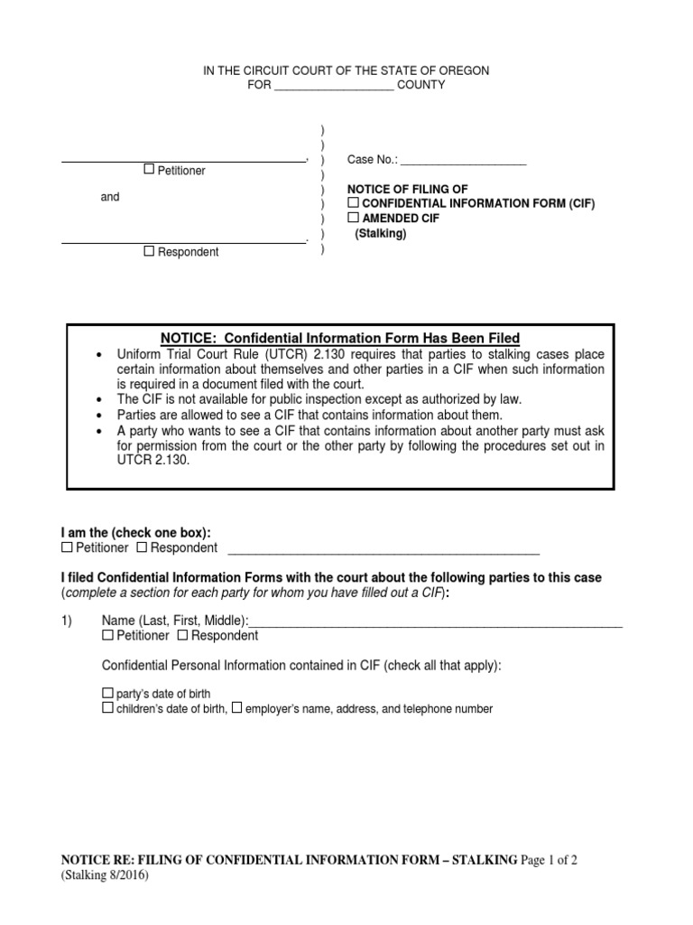 Stalking Notice of Filing CIF PDF | PDF | Confidentiality | Government ...