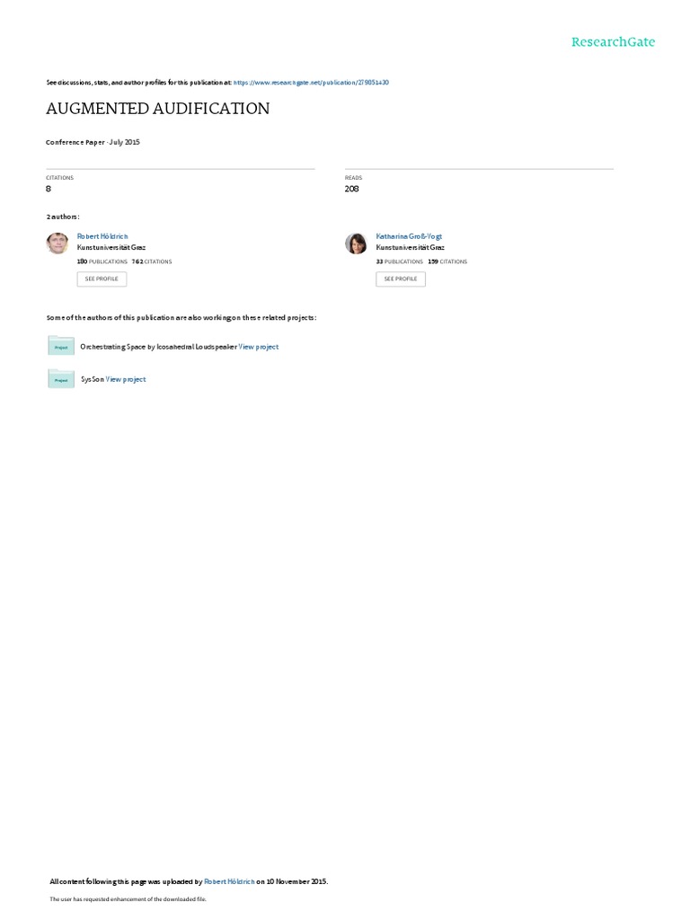 Augmented Audification: July 2015 | PDF | Pitch (Music) | Sound