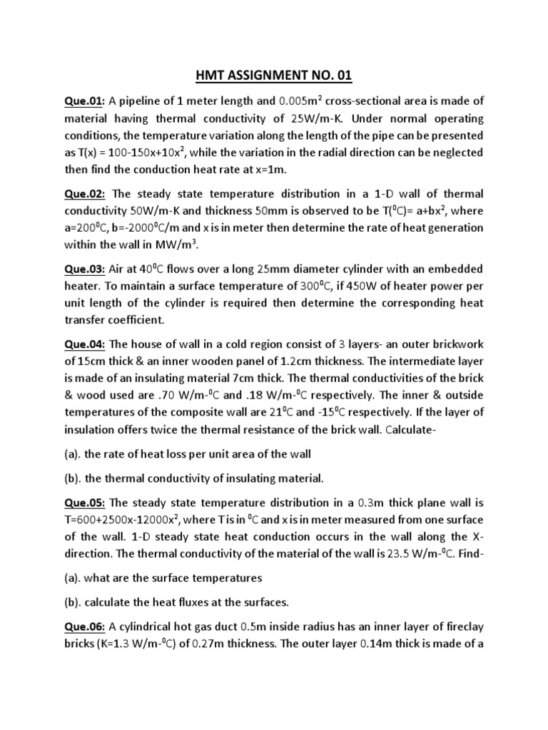 HMT Assignment | PDF | Heat Transfer | Thermal Conduction