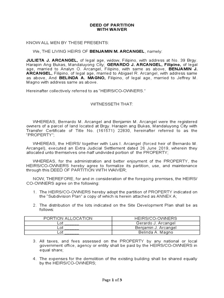 Deed of Partition - Magno | PDF | Deed | Civil Law (Common Law)