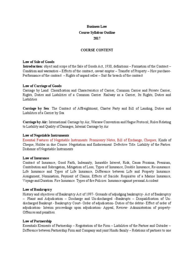 Business Law Course Syllabus 2017 | PDF | Arbitration | Insurance