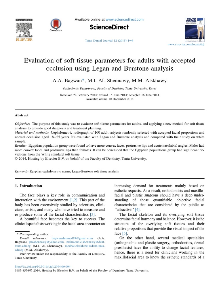 Evaluation of Soft Tissue Parameters For Adults With Accepted Occlusion ...