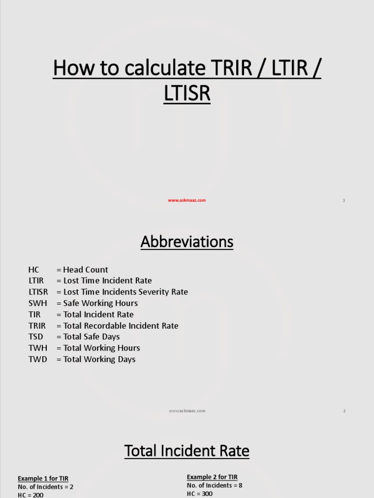 How To Calculate TRIR LTIR LTISR PDF | PDF | Health Sciences | Medicine