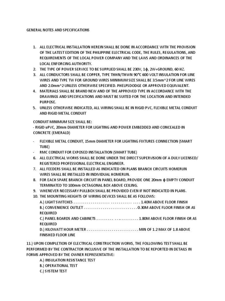 General Notes and Specifications | PDF | Electrical Wiring | Machines