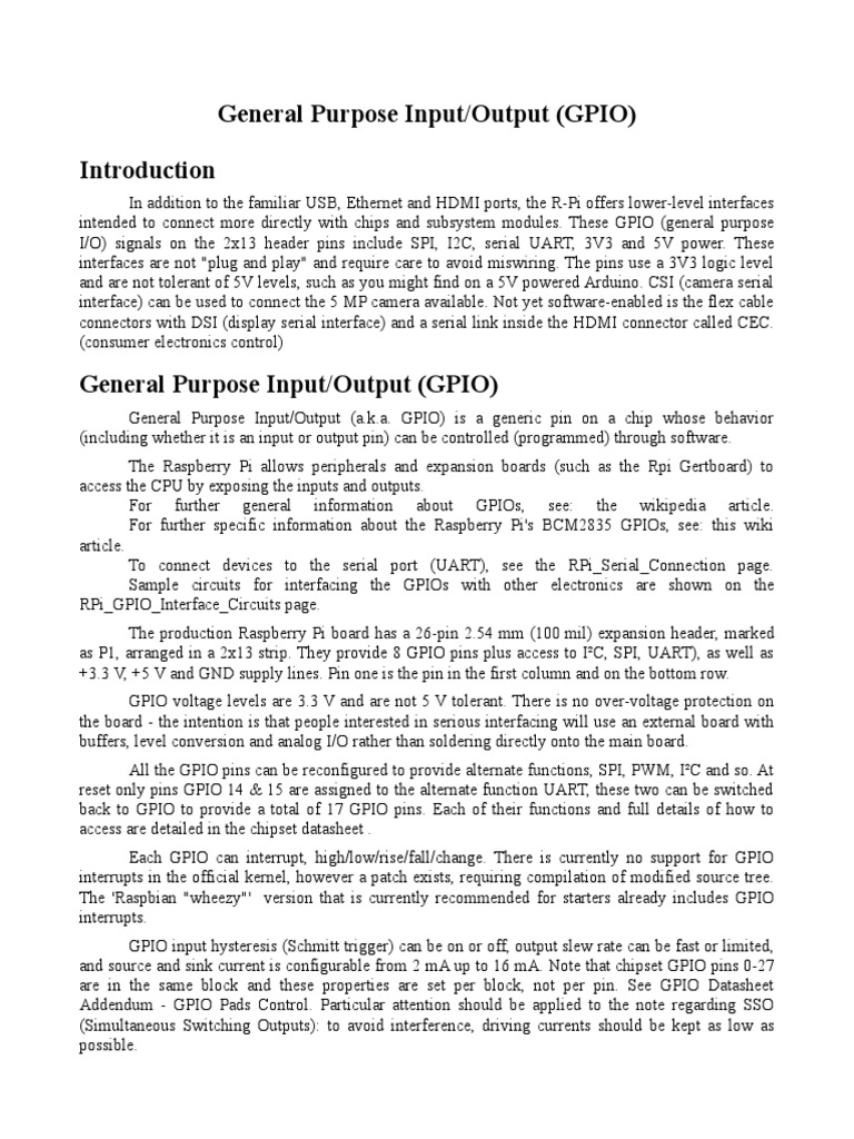 General Purpose Input/Output (GPIO) | PDF | Raspberry Pi | Manufactured Goods