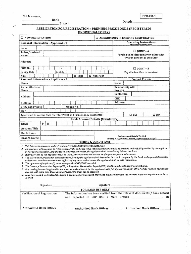 01 Application For Registration Premium Prize Bonds Registered I | PDF ...