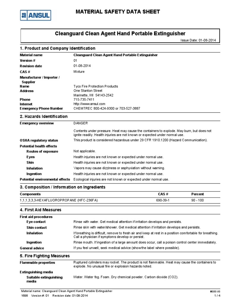 Material Safety Data Sheet: 1. Product and Company Identification | PDF ...