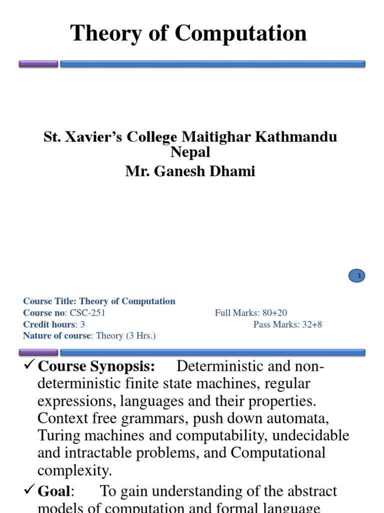 Toc Intro To Syllabus Pdf Theory Of Computation Automata Theory