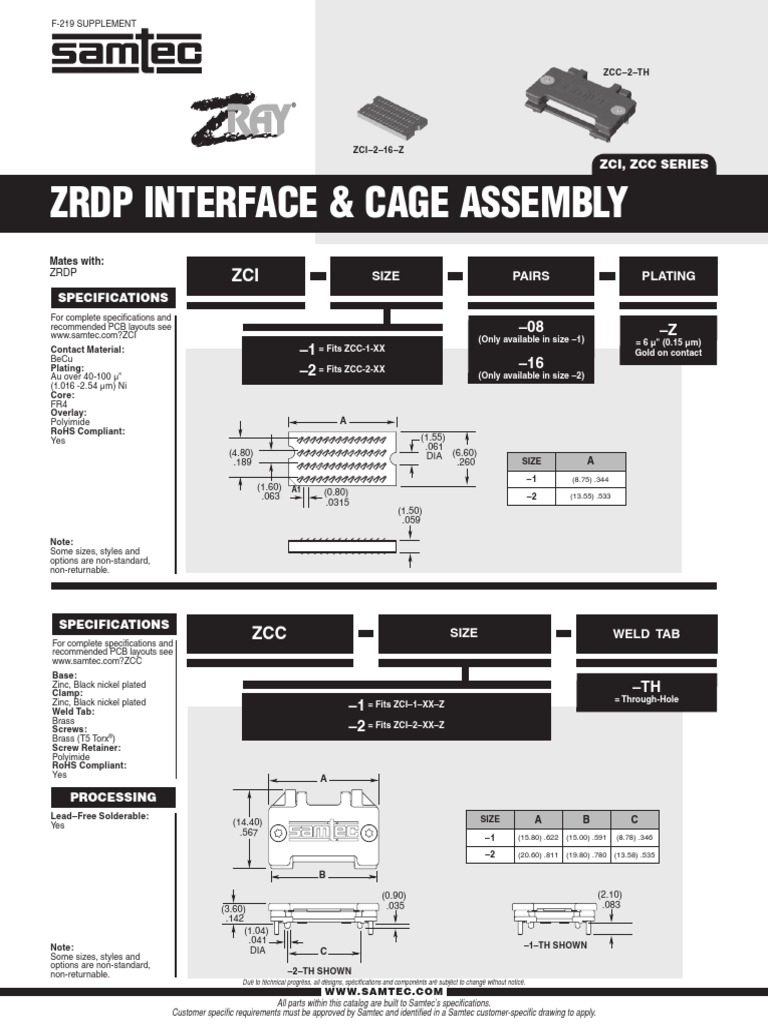 ZRDP Interface & Cage Assembly: Zci, ZCC Series | PDF | Printed Circuit ...