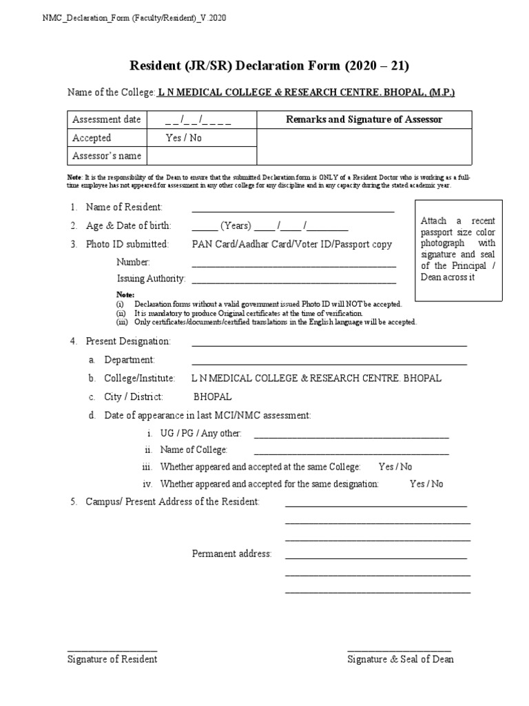 RESIDENT NMC - Declaration - Form - Revised - 2020-2021 | PDF | Doctor ...