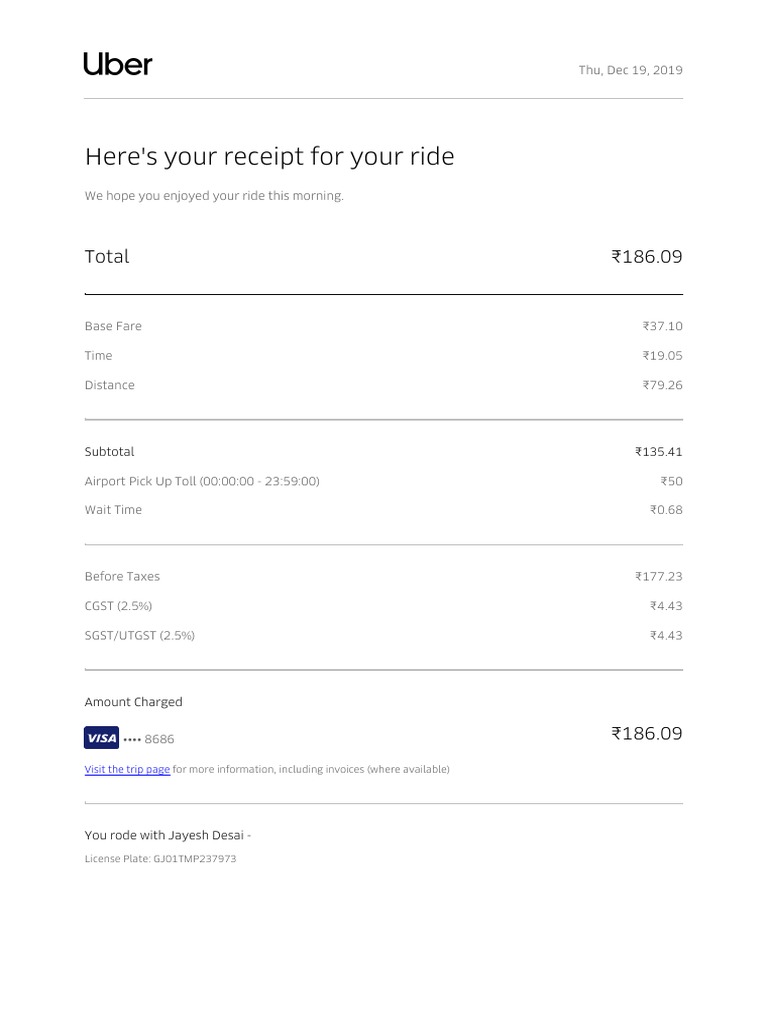 Here's Your Receipt For Your Ride: Total 186.09 | PDF