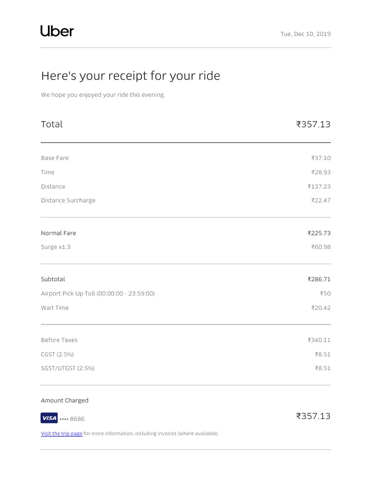 Here's Your Receipt For Your Ride: Total 357.13 | PDF