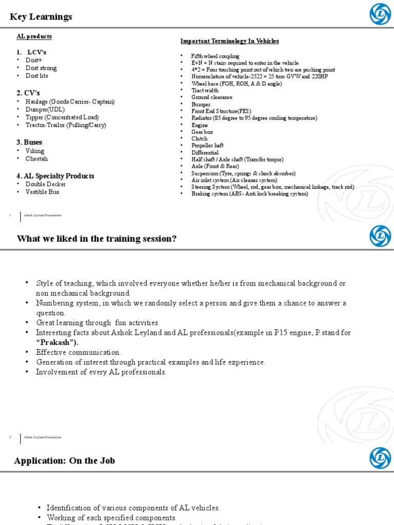 Key Learnings: AL Products 1. LCV's Important Terminology in Vehicles ...