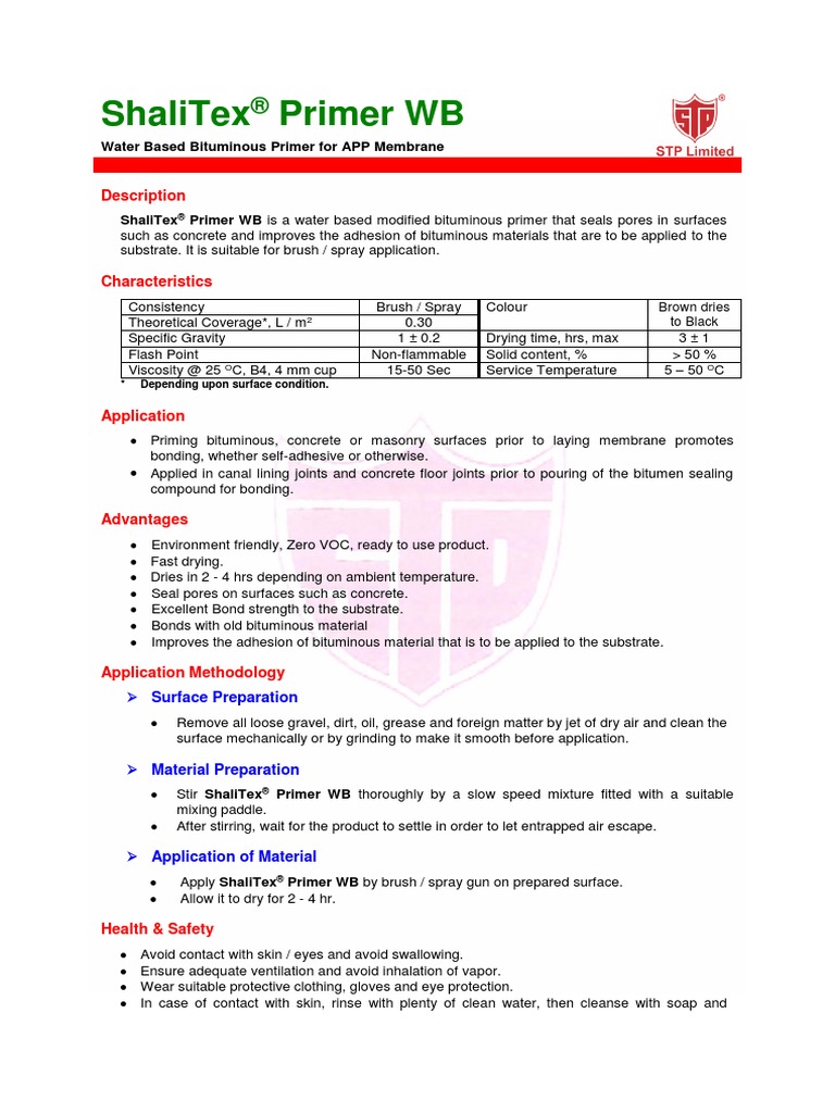 STP ShaliTex Primer-WB | Download Free PDF | Asphalt | Concrete