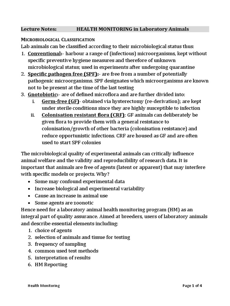 Health Monitoring in Lab Animals | PDF | Animal Testing | Infection