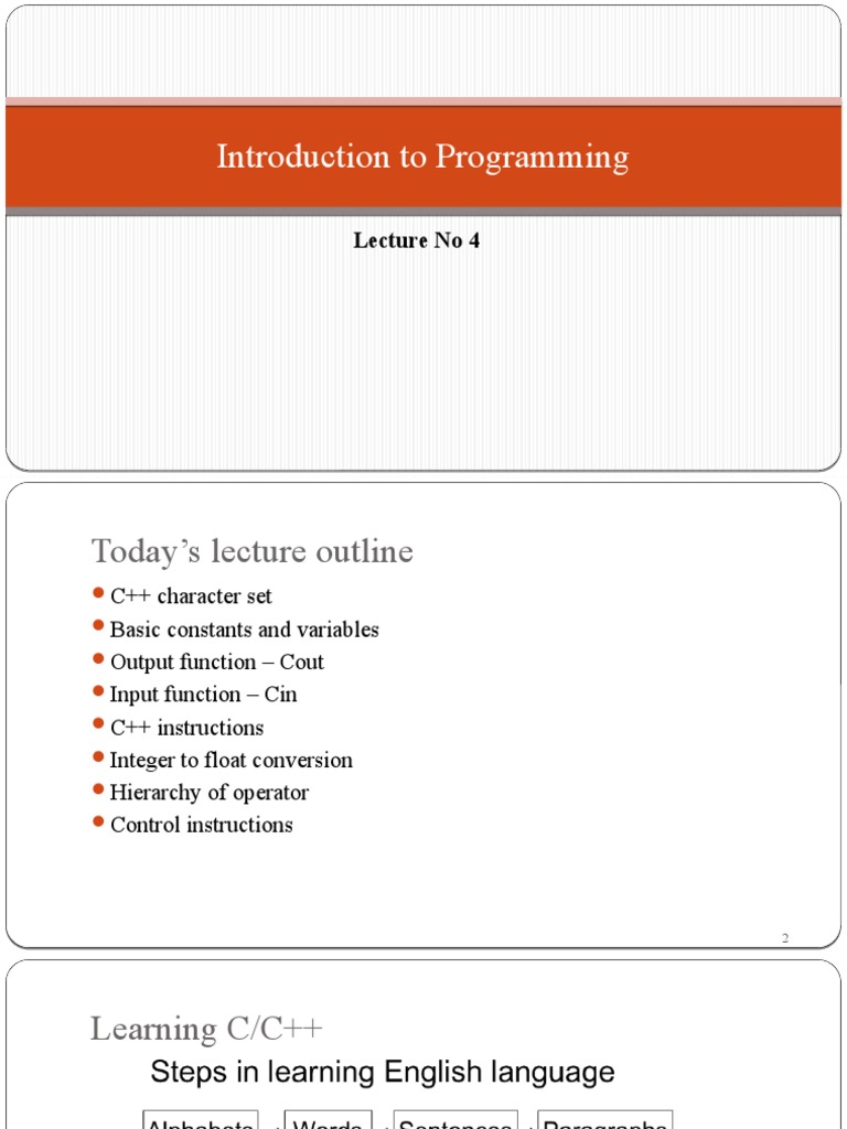 Introduction To Programming Lecture No 4 Pdf Subroutine Integer Computer Science