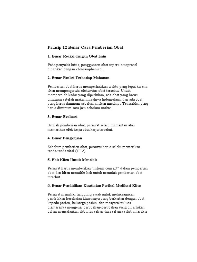 Prinsip 12 Benar Cara Pemberian Obat | PDF