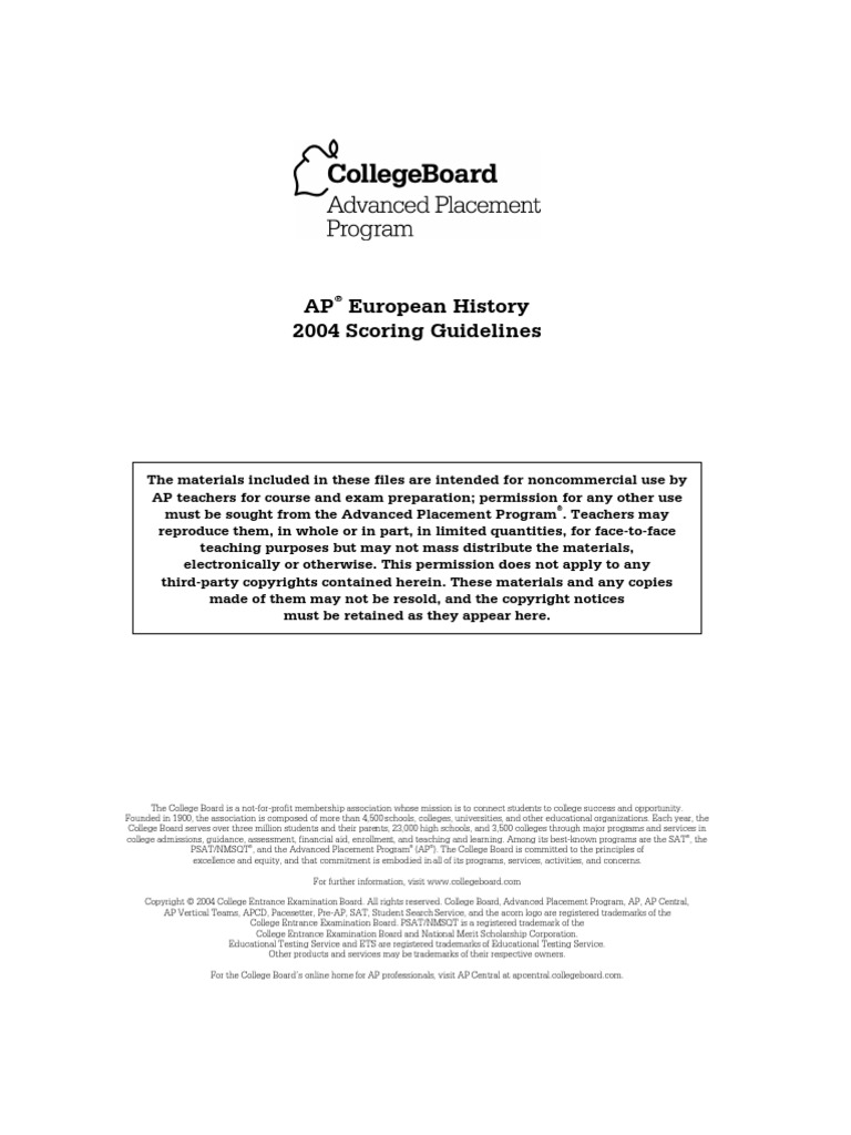 2004 AP Euro DBQ- Scoring Guidelines | Advanced Placement | Thesis