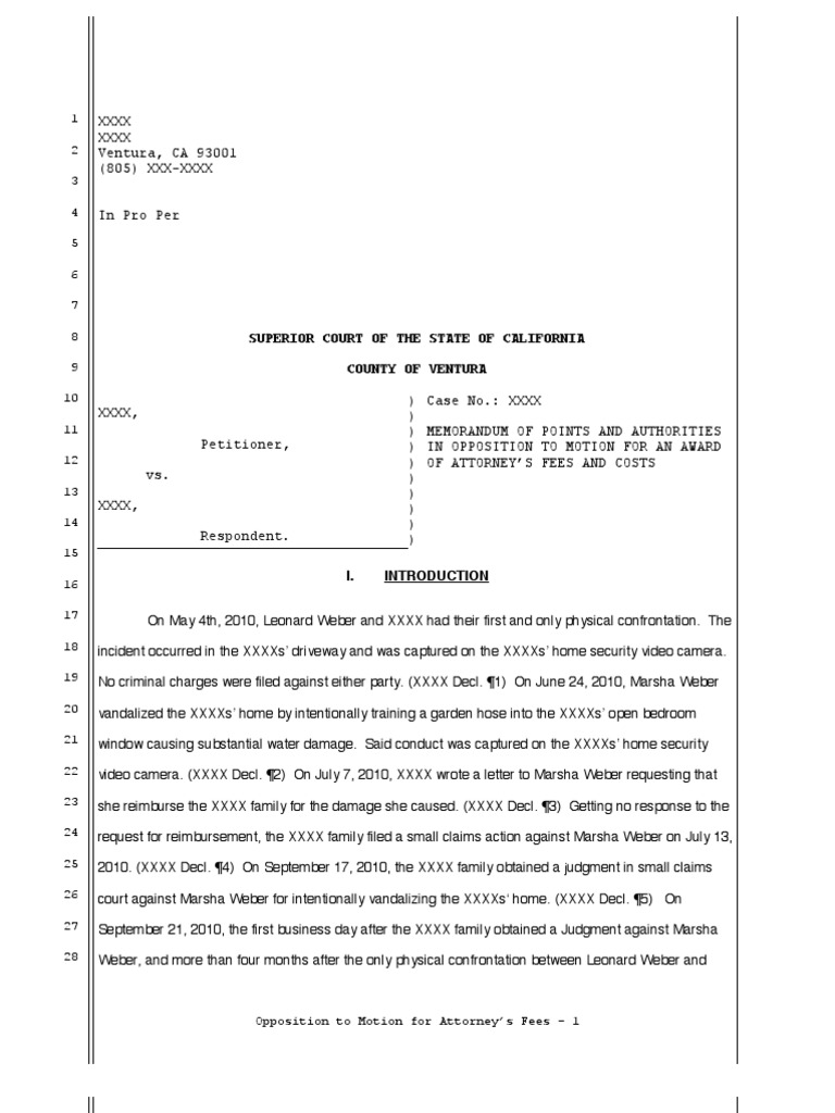 Elder Abuse Opposition to Motion for Attorney Fees | Attorney's Fee ...