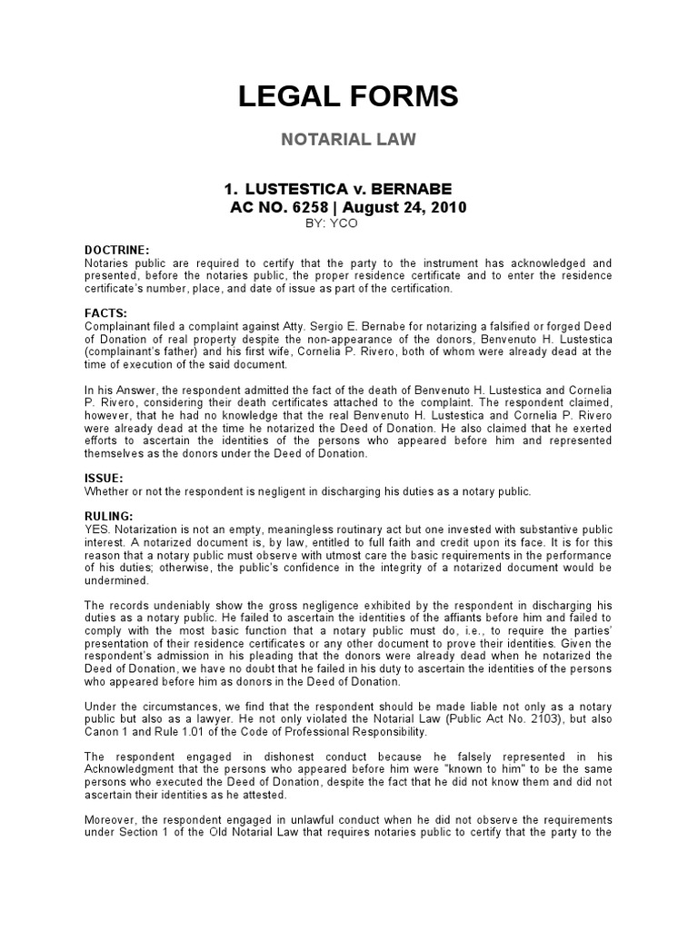 Legal Forms Case Digest | PDF | Notary Public | Affidavit