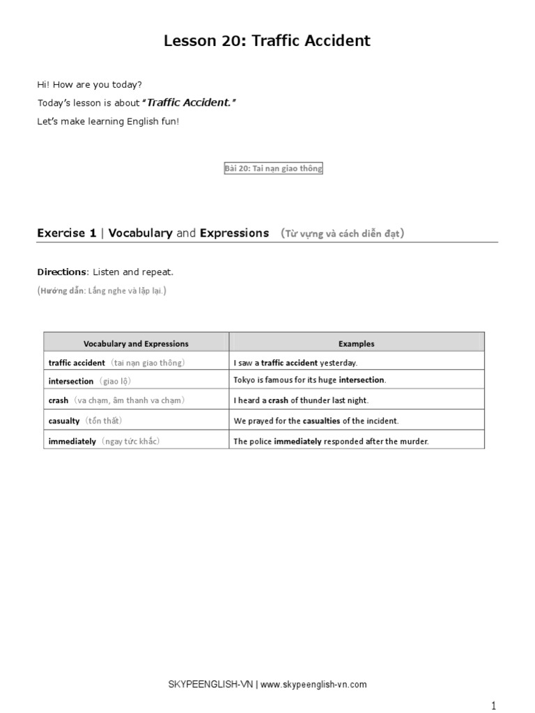 Lesson 20 Traffic Accident | PDF | Land Transport | Accident (General)