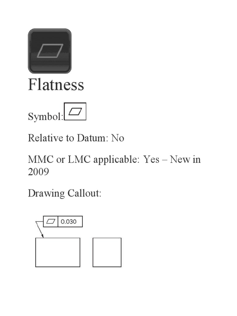 Flatness: Symbol: Relative To Datum: No MMC or LMC Applicable: Yes ...