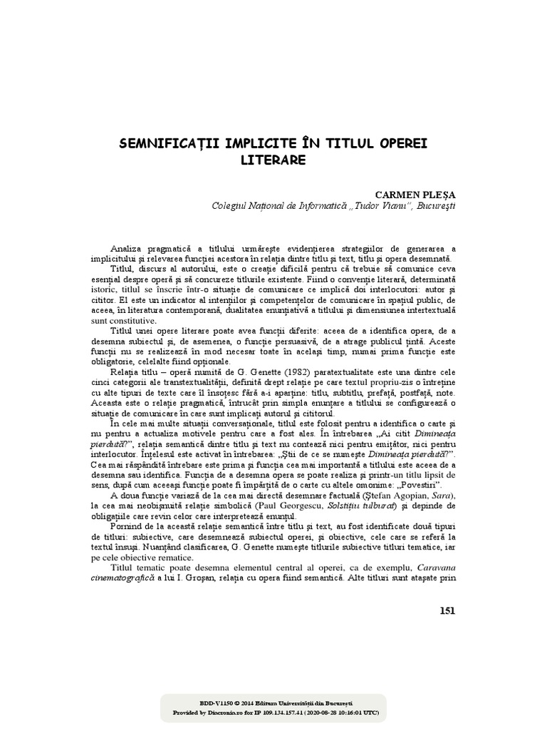 Cum Interpretam Titlul Unei Opere Literare | PDF